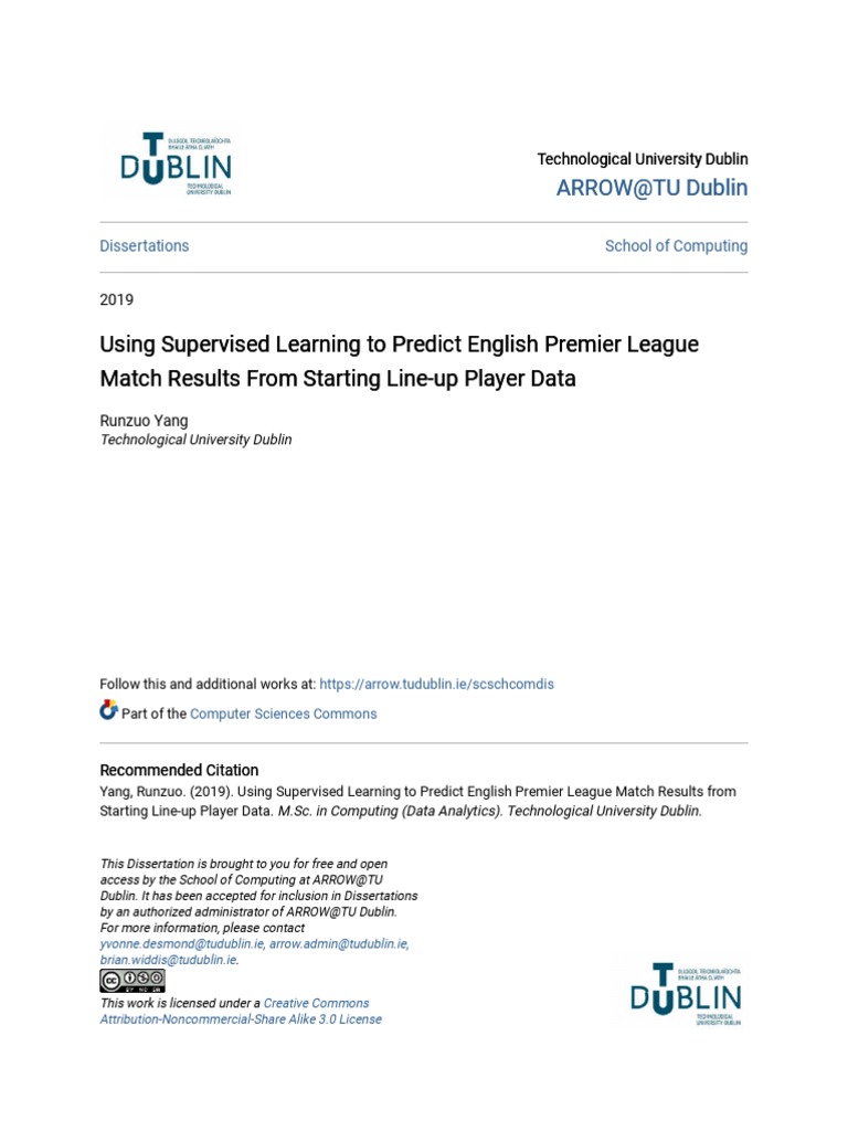 Using Supervised Learning To Predict English Premier League Match Pdf