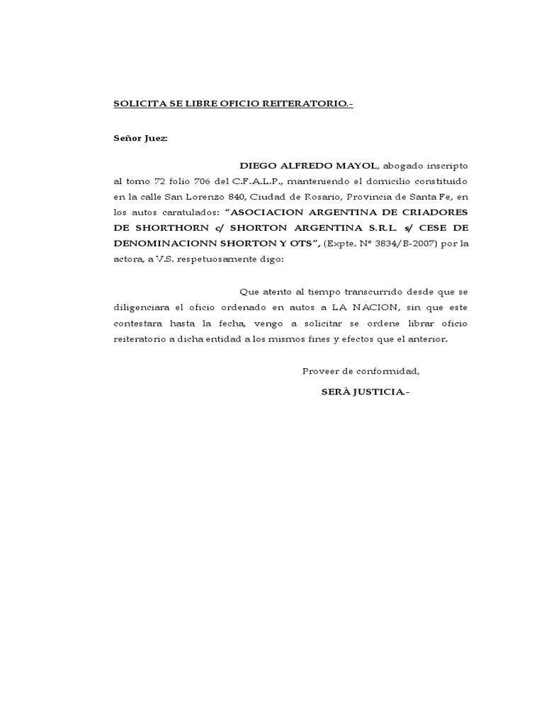 Solicita Oficio Reiteratorio MODELO | PDF