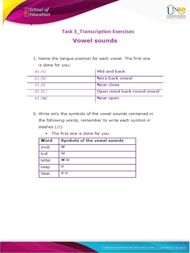 Vowel Sounds Transcription Exercises: Identifying Tongue Positions ...