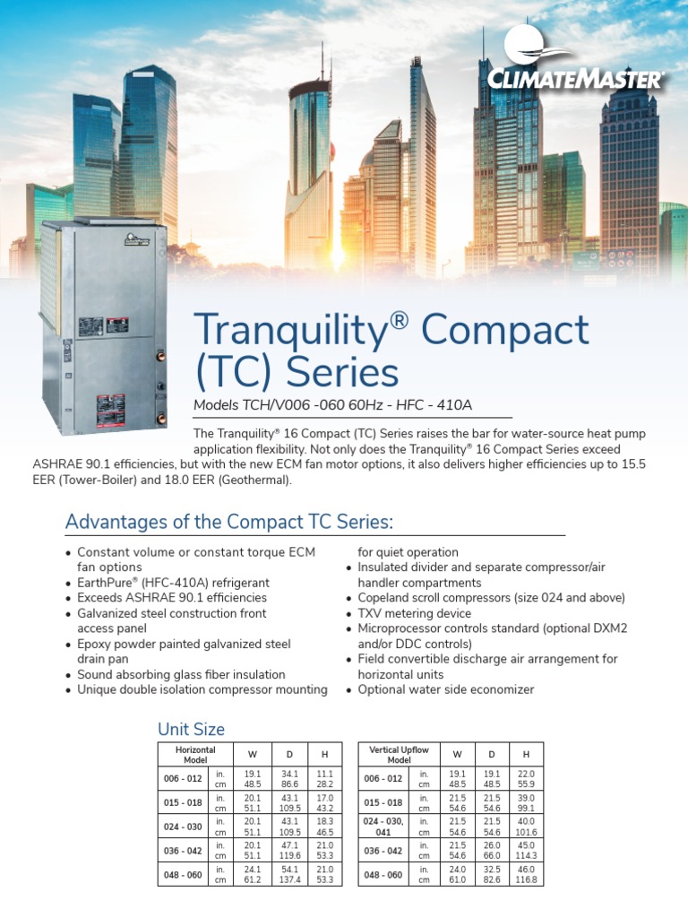 Lc1027 Climatemaster Commercial Tranquility TC Cut Sheet | PDF | Heat ...