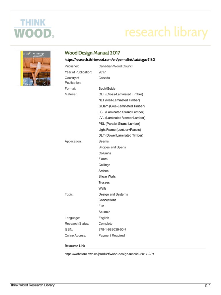 Research Library: Wood Design Manual 2017 Wood Design Manual 2017 | PDF ...