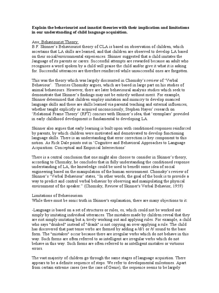 Explain The Behaviourist and Innatist Theories With Their Implication ...