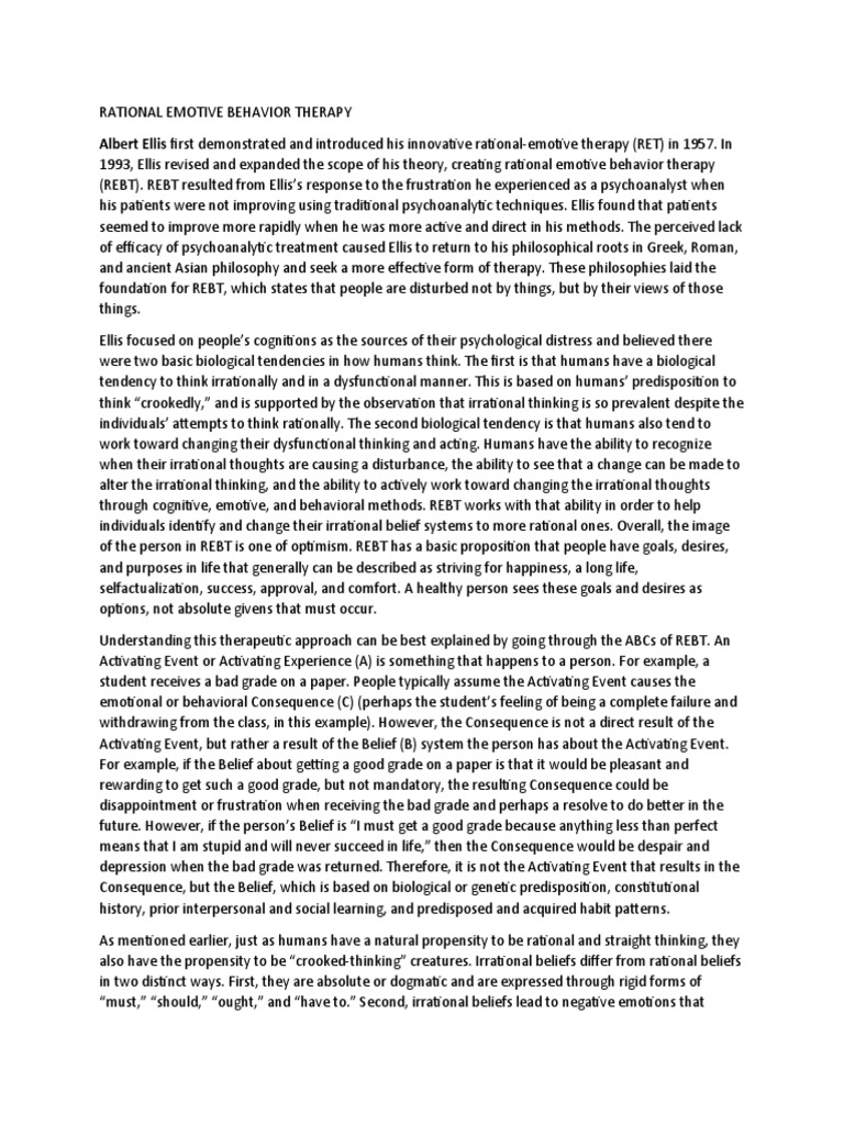 Rational Emotive Behavior Therapy | PDF | Rational Emotive Behavior ...