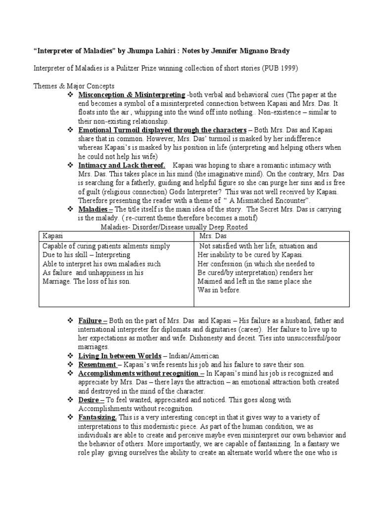 Interpreter of Maladies by Jhumpa Lahiri - Teacher Notes | PDF ...