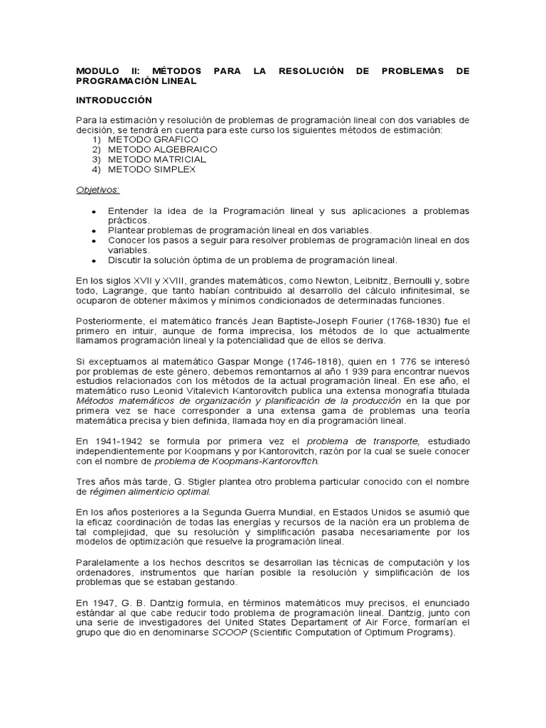 MODULO II ESTIMACION MODELOS PROGRAMACION LINEAL (1) Aa - Doc1 | PDF | Programación lineal ...