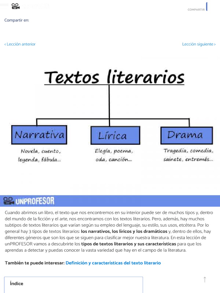 Tipos de Textos LITERARIOS y Características - ¡¡RESUMEN CORTO!! | PDF ...