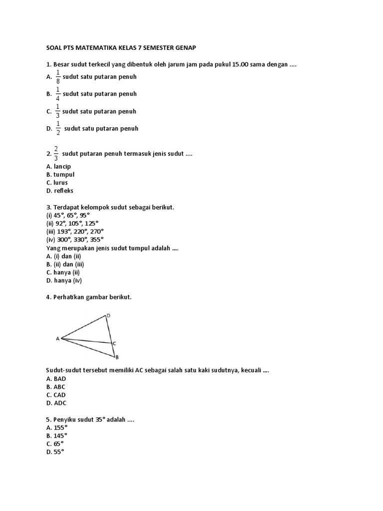Soal Pts Matematika Kelas 7 Semester Genap | PDF