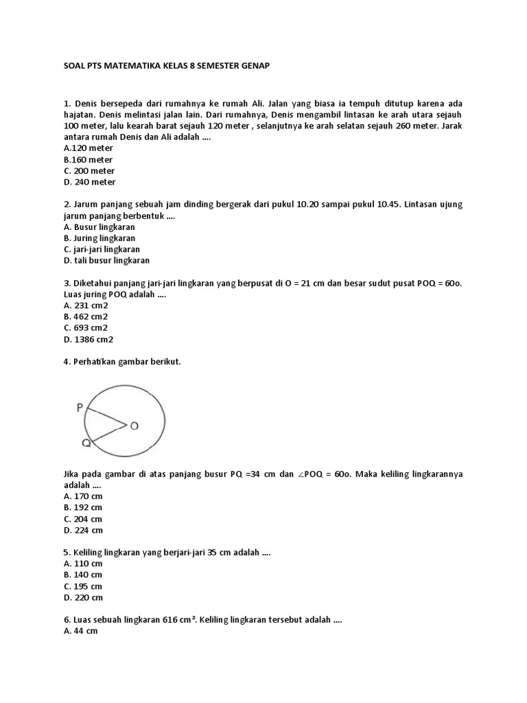 Soal Pts Matematika Kelas 8 Semester Genap | PDF