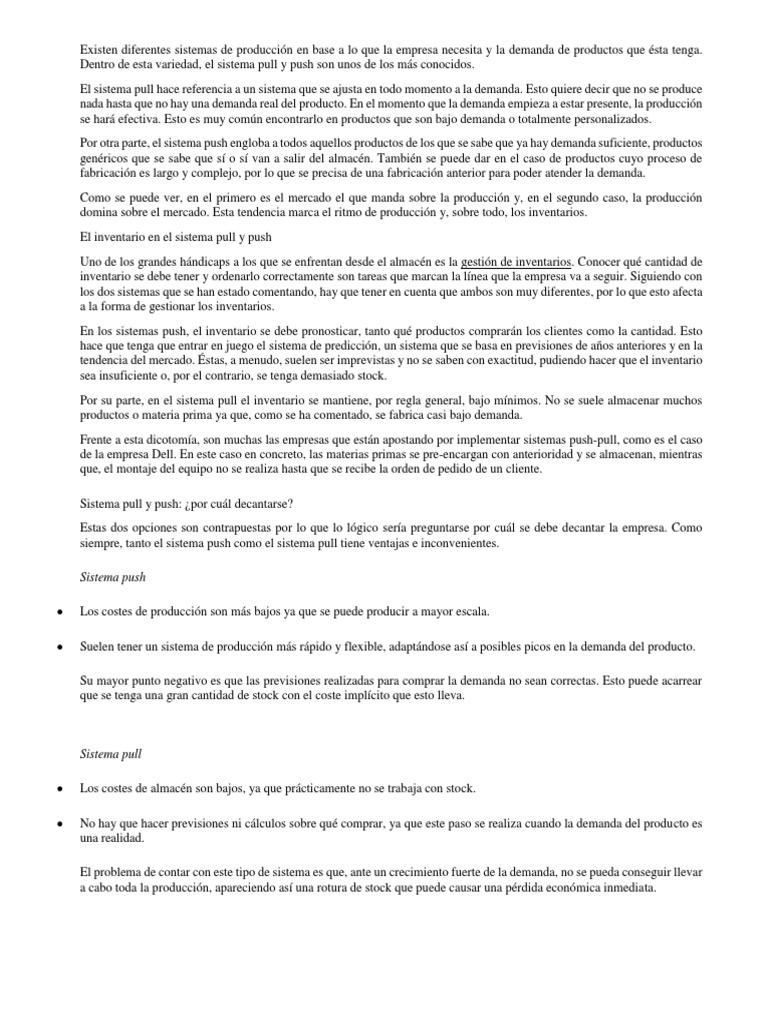 Sistemas Pull y Push en Producción | PDF | Inventario | Demanda