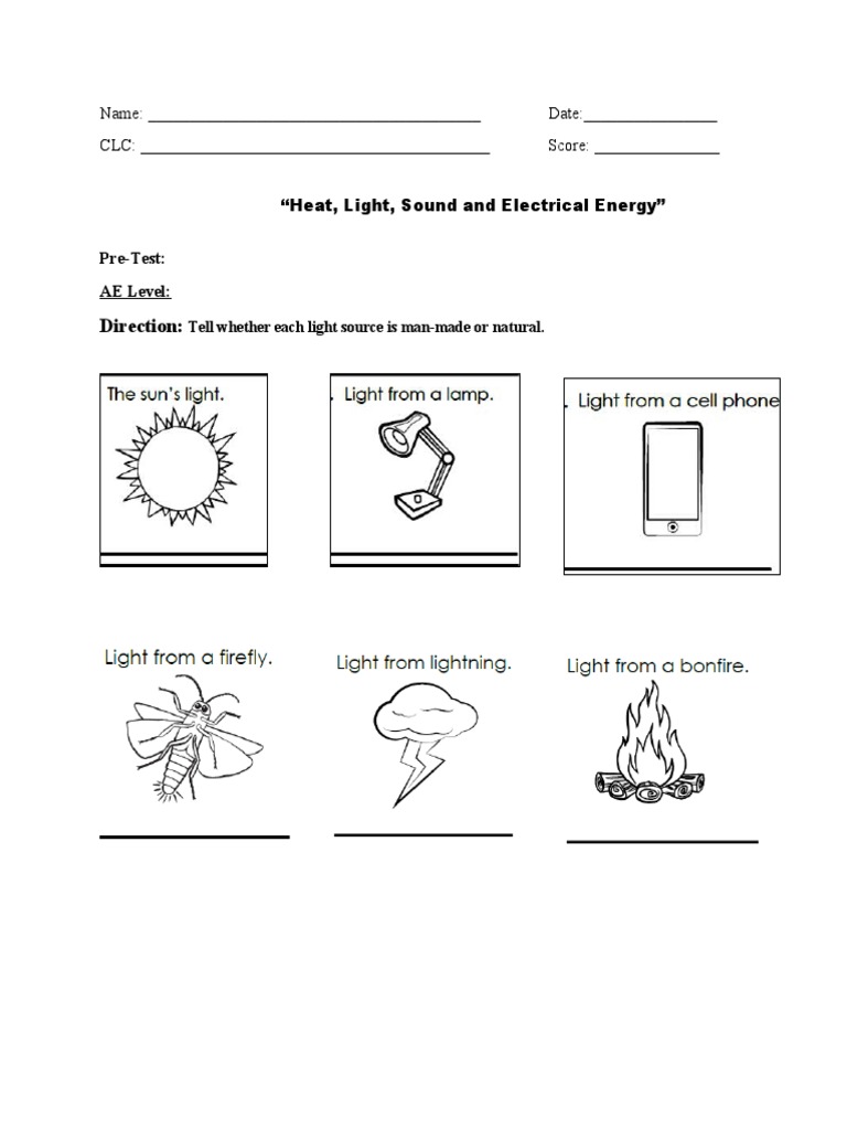 Sources Of Heat Worksheet
