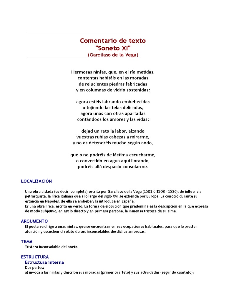 Análisis del Soneto XI de Garcilaso | PDF | Sonetos | Forma Stanzaica