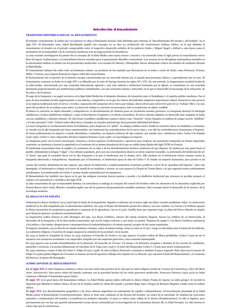 Introducción Al Renacimiento | PDF | Renacimiento | Edades medias