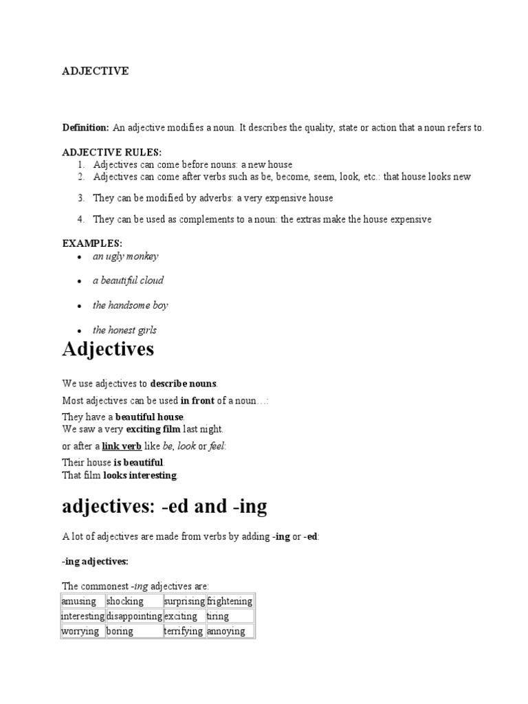 A Comprehensive Guide to Adjectives: Their Usage, Rules, Types and ...