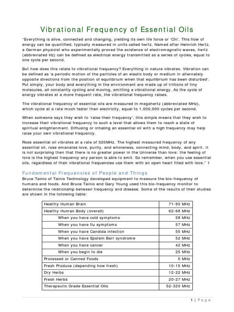 Vibrational Frequency of Essential Oils: Fundamental Frequencies of ...