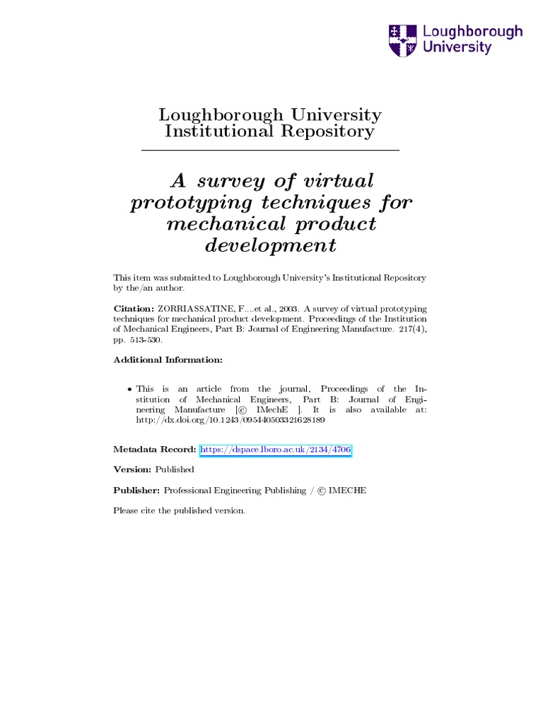 A Survey of Virtual Prototyping Techniques For Mechanical Product Development | PDF | Finite ...