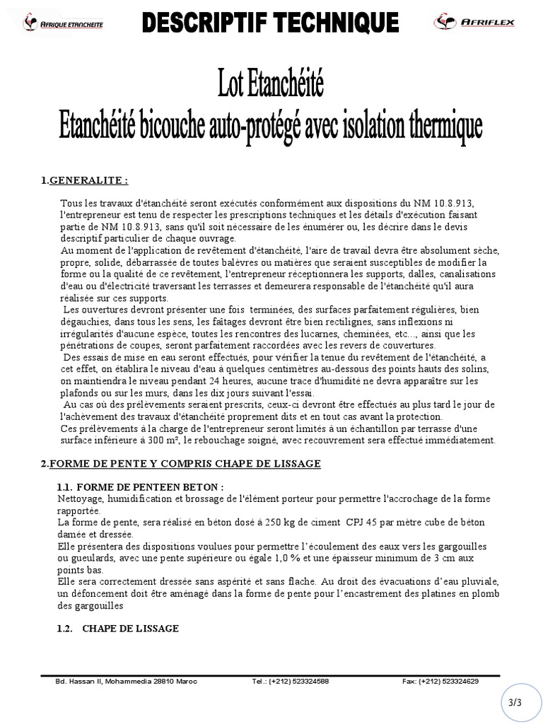 Etanchéité Bicouche Autoprotégé Avec Isolation | PDF | Matériaux de construction | Génie du bâtiment