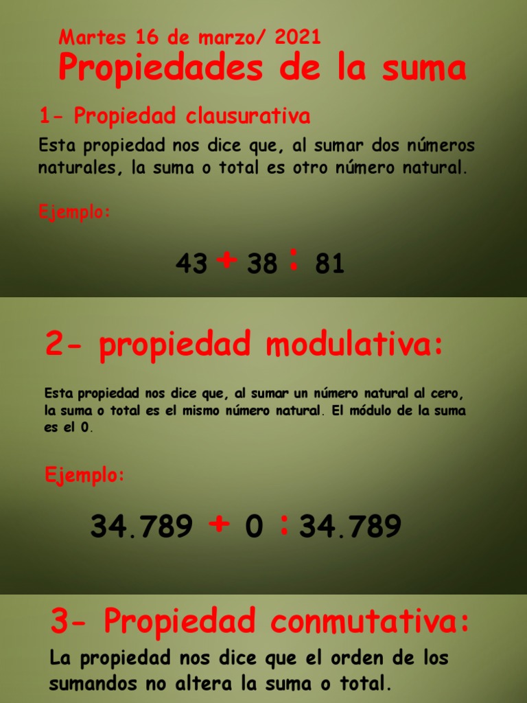 Propiedades de la Suma: Ejemplos Clave | PDF