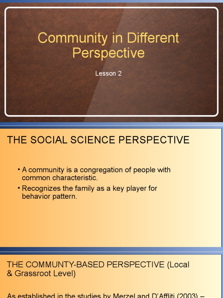 Lesson 2. Community in Different Perspective | PDF