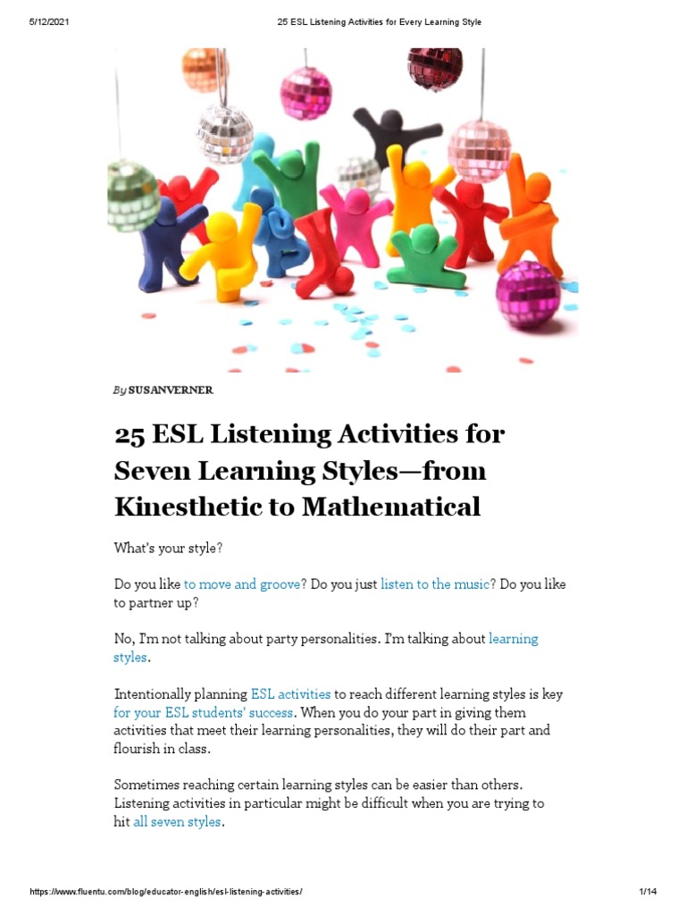 25 ESL Listening Activities For Every Learning Style | PDF | English As ...