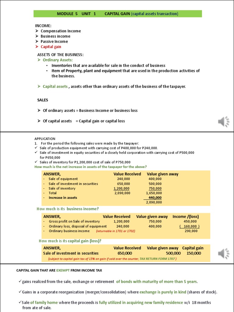 Module 5 Unit 1 Capital Gain-2 | PDF | Capital Gains Tax | Stocks
