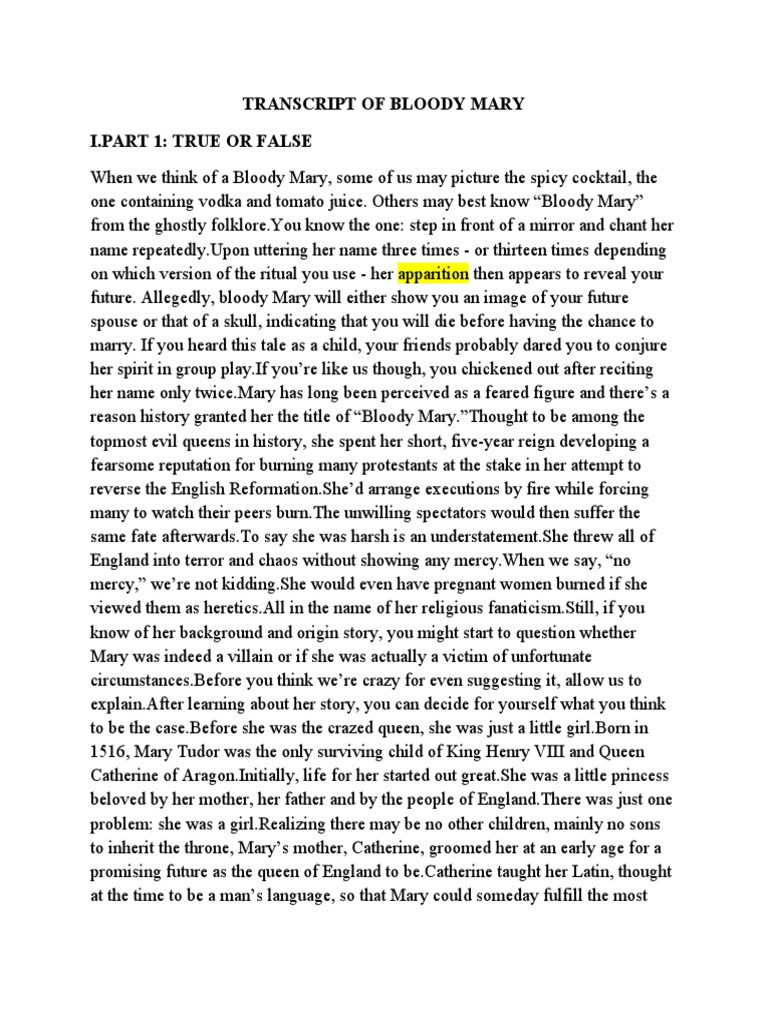 Transcript of Bloody Mary I.Part 1: True or False | PDF | Anne Boleyn ...