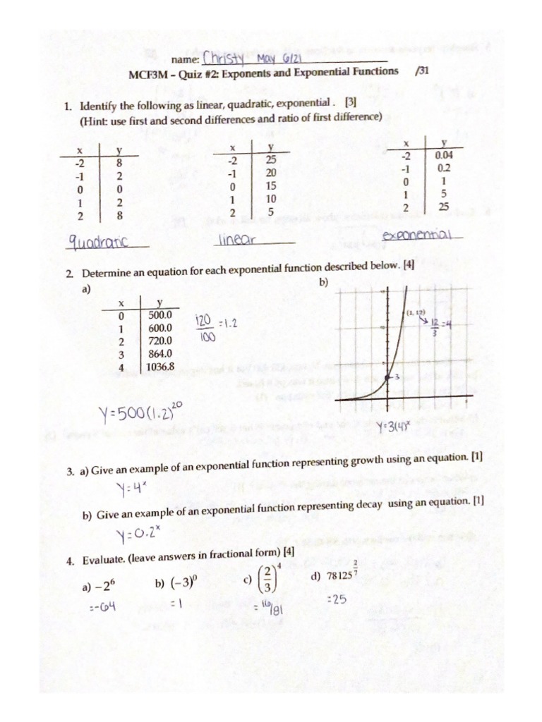 Chapter 7 Quiz - MCF3M | PDF
