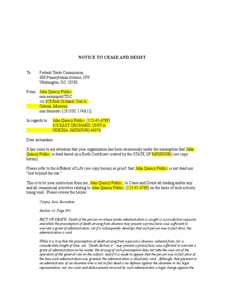 Cease and Desist Letter With List | PDF | Subrogation | Debt