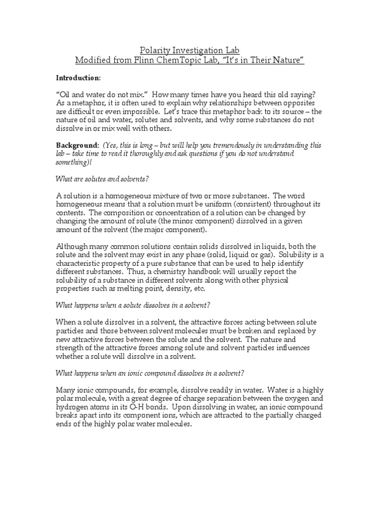 Polarity Lab | PDF | Solution | Chemical Polarity