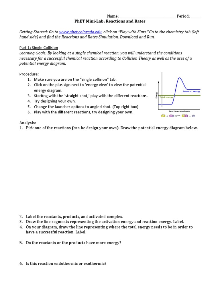 PhET MiniLab Reactions and Rates | PDF | Chemical Equilibrium ...