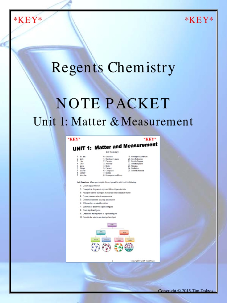 Notes - Unit 1of Matter and Measurment - Answer Key Packet | PDF ...