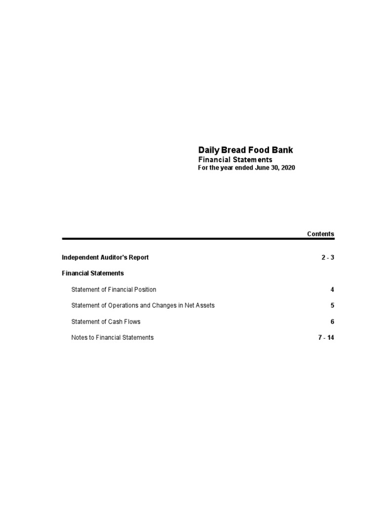 Daily Bread Food Bank: Financial Statements | PDF | Going Concern ...