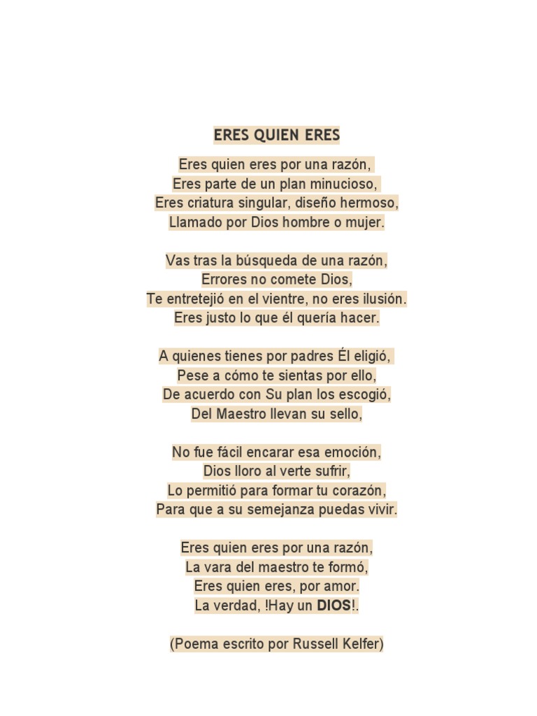 Eres Quien Eres: Poema Inspirador | PDF | Relaciones personales ...