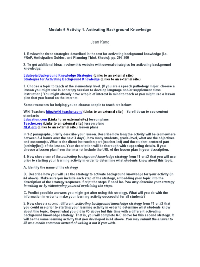 m6 Act1 Activating Background Knowledge | PDF | Lesson Plan | Shape