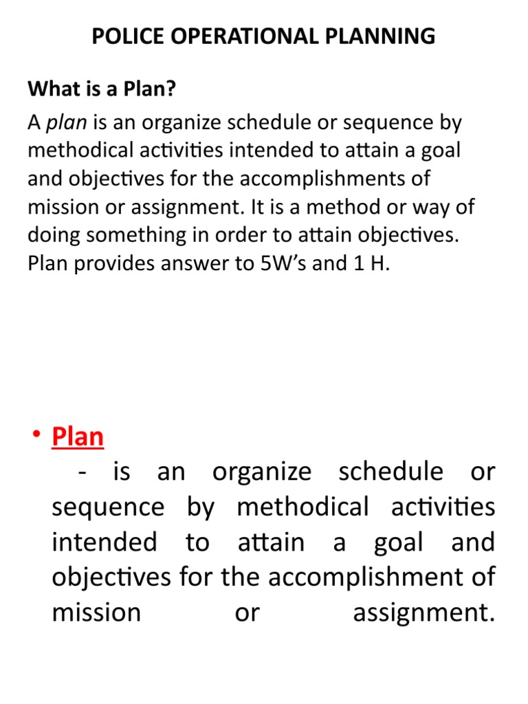Police Operational Planning: What Is A Plan? | PDF | Police | Strategic ...