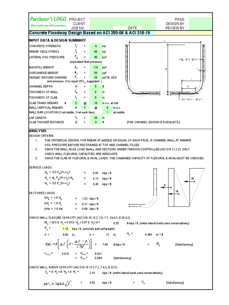 Concrete Floodway Design Based On ACI 350-06 & ACI 318-19: Input Data & Design Summary | PDF ...