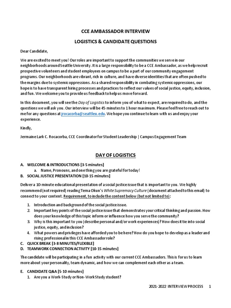 Cce Interview Day of Logistics Questions | PDF | Inclusion (Education ...