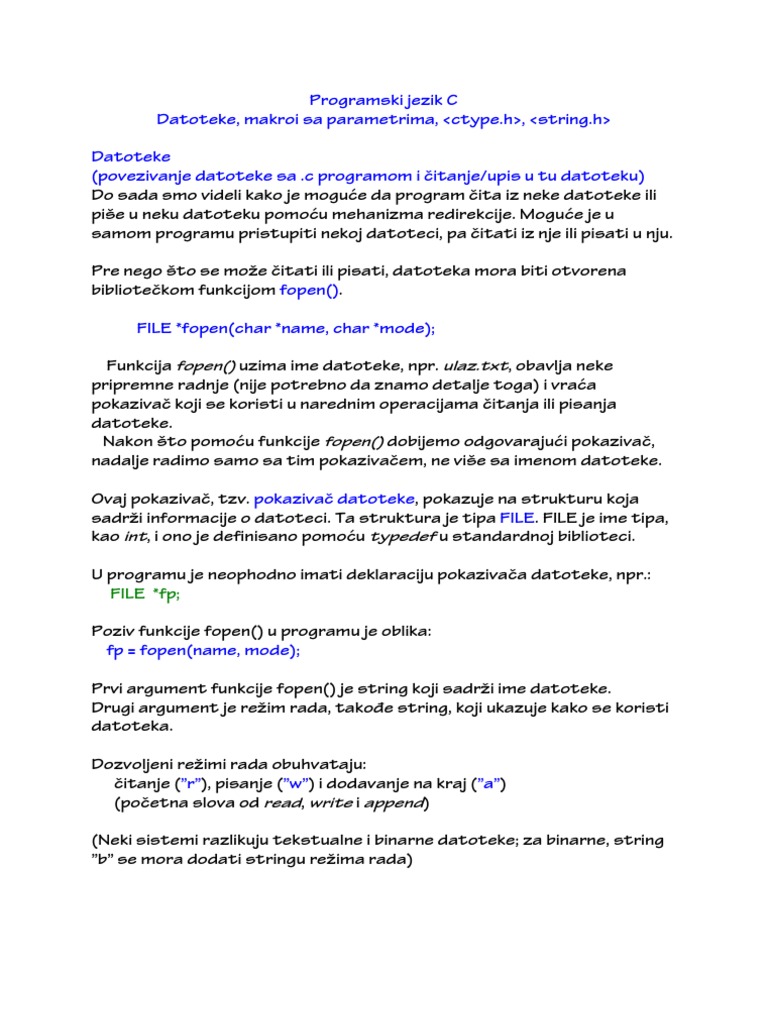 Programski Jezik C, Datoteke | PDF