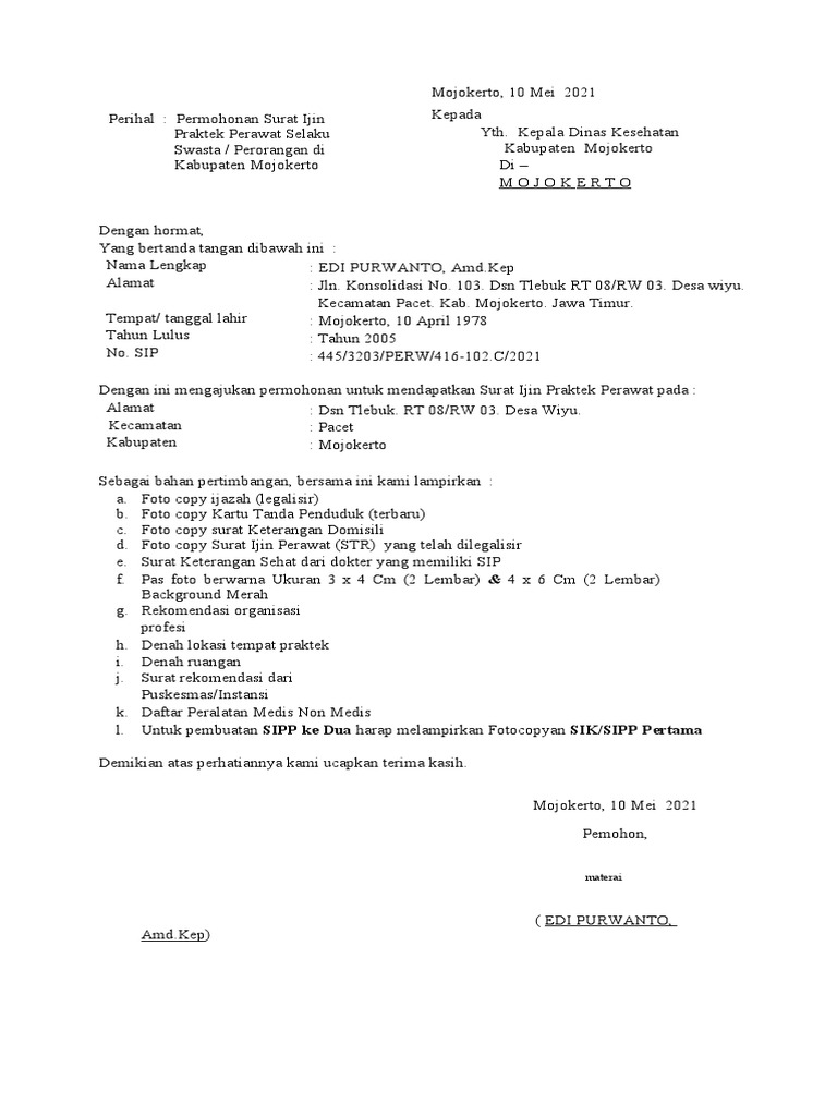 Formulir Sip Perawat Praktek Ke 2 | PDF