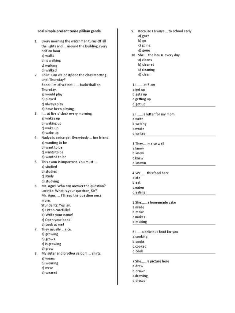 Soal Simple Present Tense Pilihan Ganda | PDF | Foods