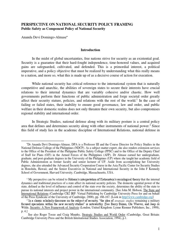 Perspective On National Security Policy | PDF | National Security | Police
