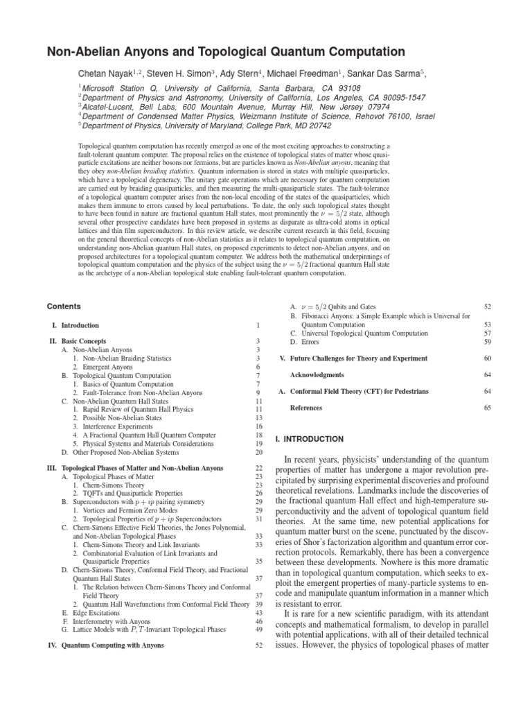 Non-Abelian Anyons in Quantum Computing | PDF | Quantum Field Theory ...