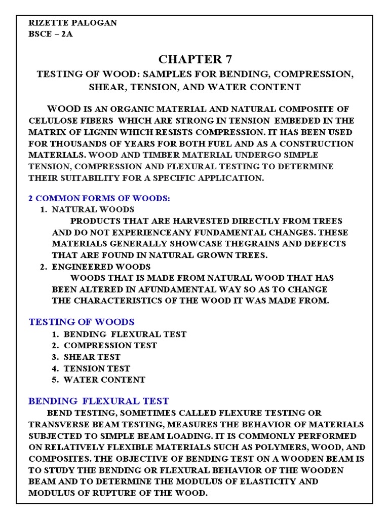 Testing of Wood: Samples For Bending, Compression, Shear, Tension, and ...