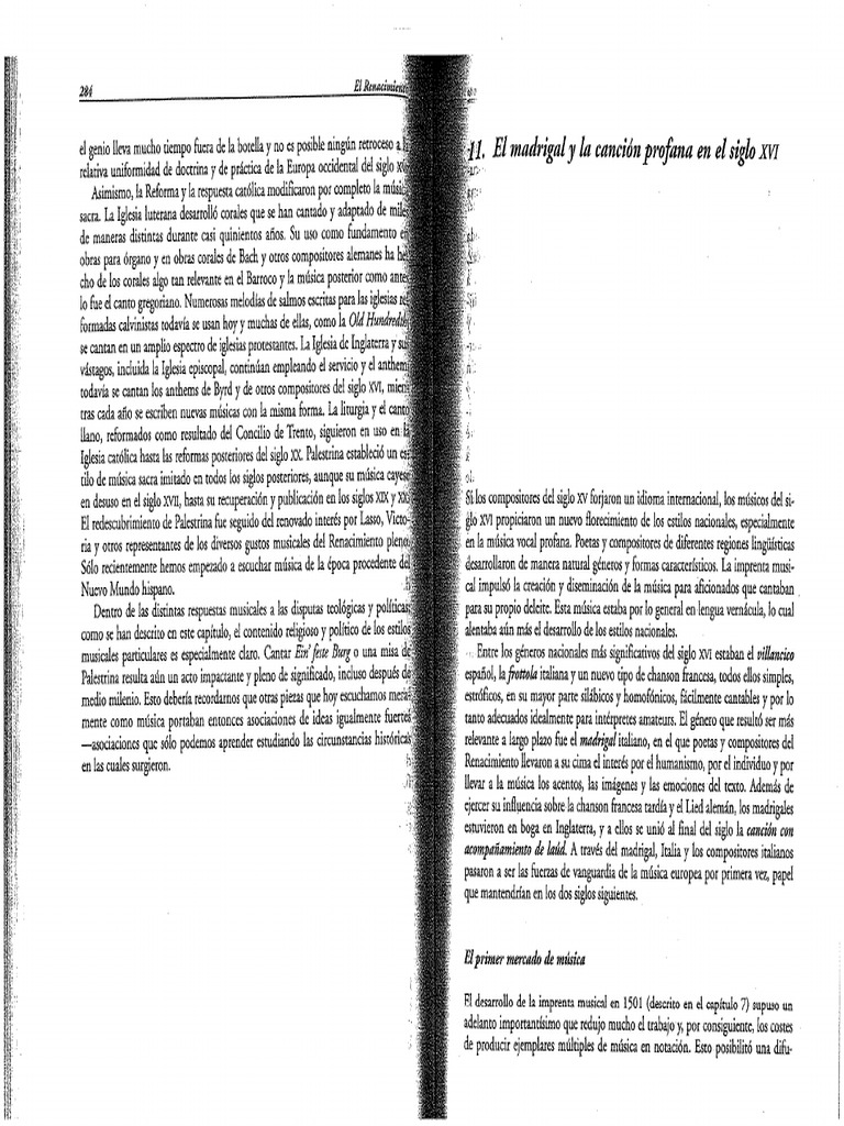 BURKHOLDER - El Madrigal y La Canción Profana en El Siglo 16 | PDF