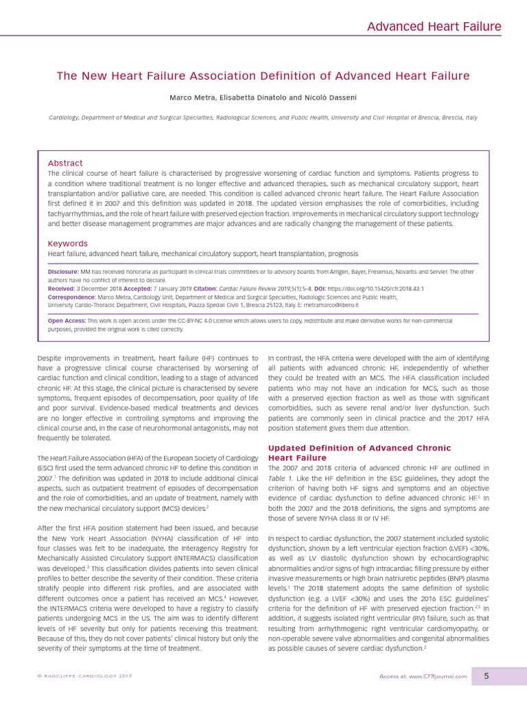 The New Heart Failure Association Definition of Advanced Heart Failure ...