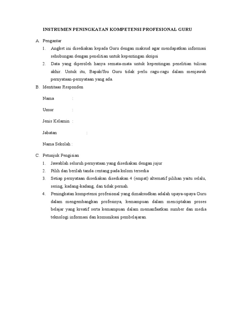 Instrumen Peningkatan Kompetensi Profesional Guru | PDF | Karier & Perkembangan