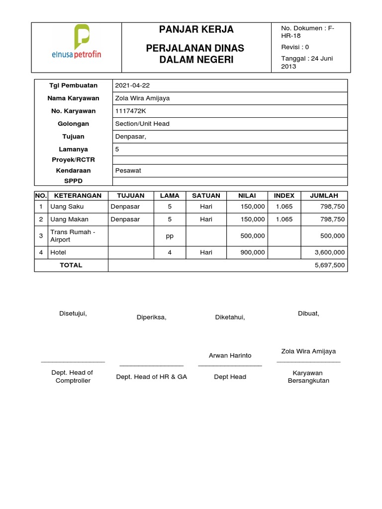 Panjar Kerja | PDF