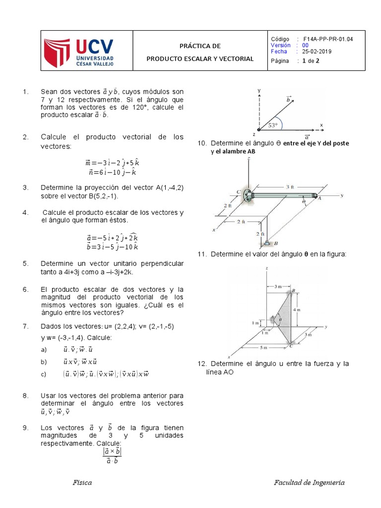 s03. Práctica de Producto Escalar y Vectorial | PDF | Vector Euclidiano | Álgebra lineal