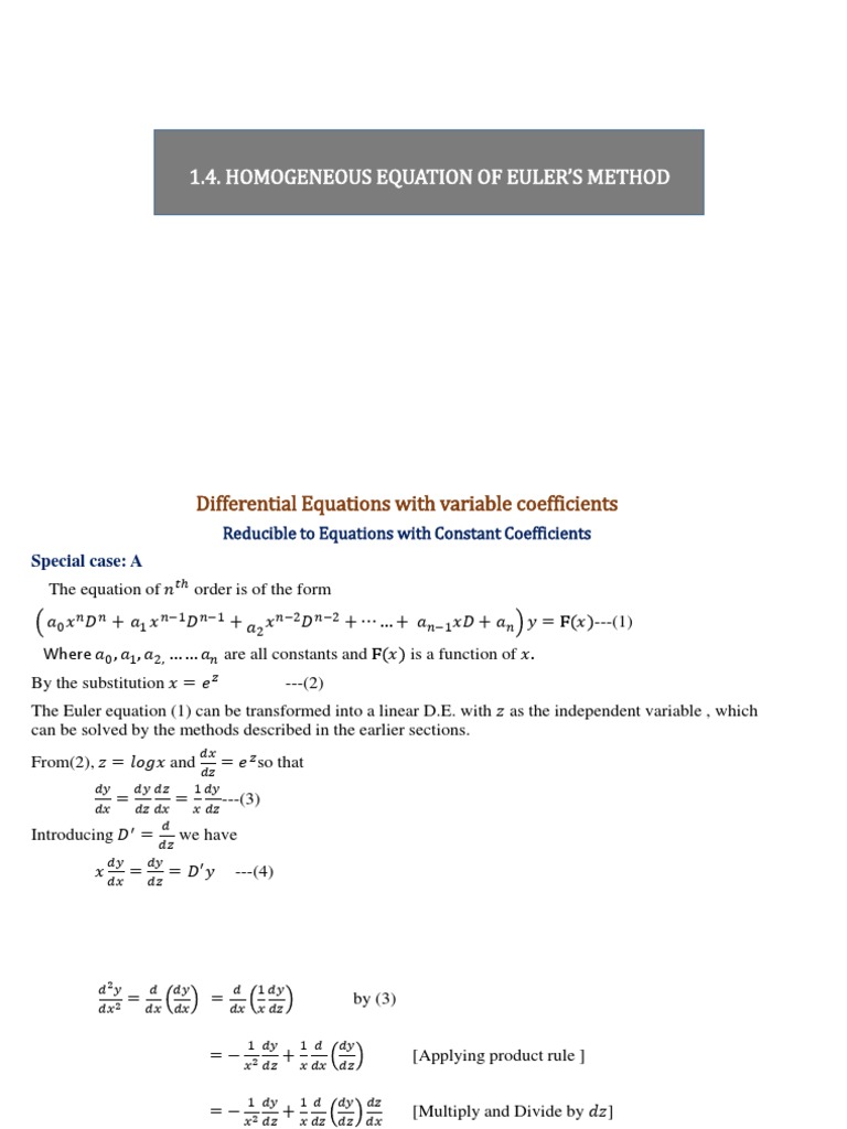 1.4. Homogeneous Equation of Euler'S Method | PDF | Equations ...