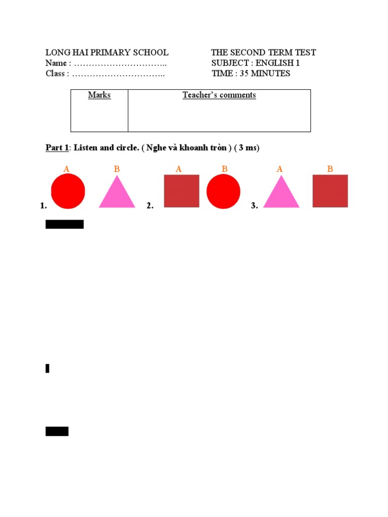 THE FIRST TERM TEST Class 1 | PDF