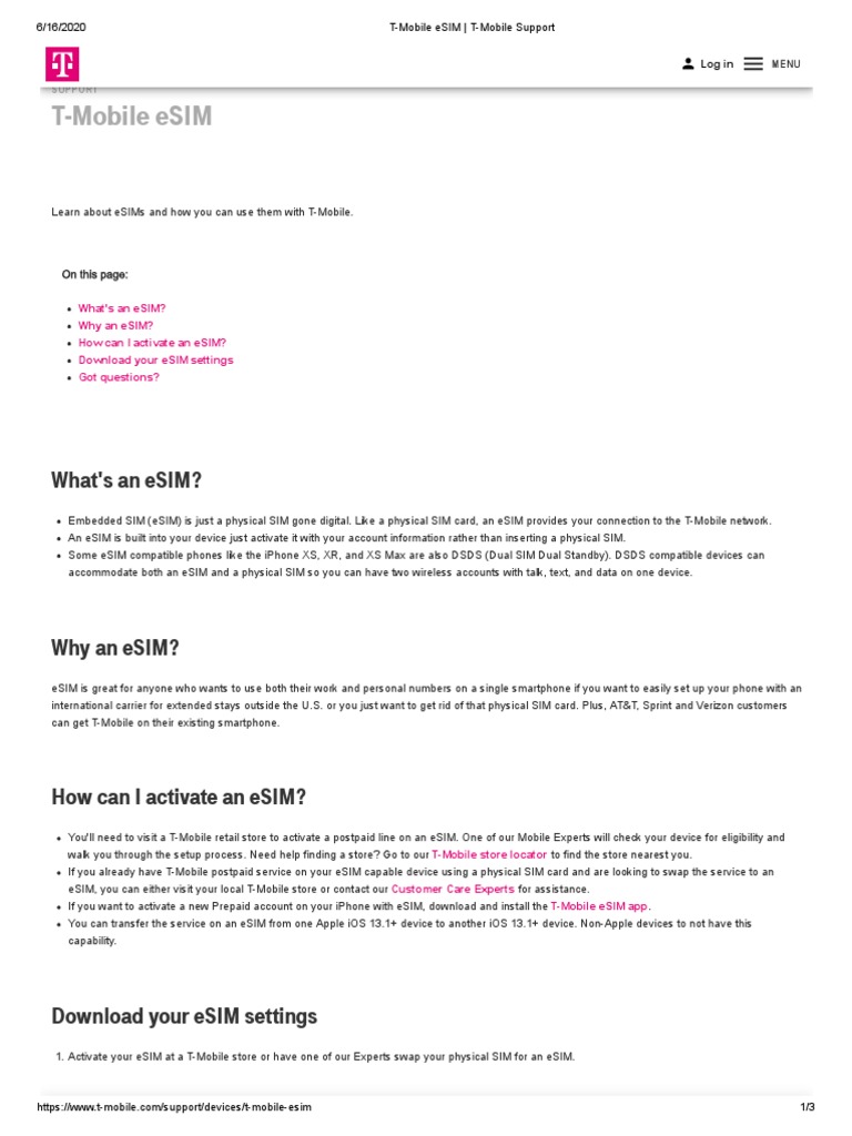 T-Mobile eSIM - T-Mobile Support | PDF | T Mobile Us | Personal Digital ...